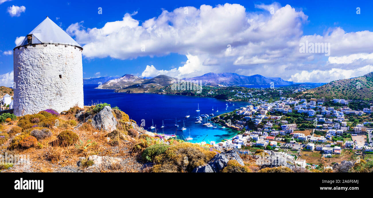 Leros - Beautiful authentic island of Greece. view with traditional ...
