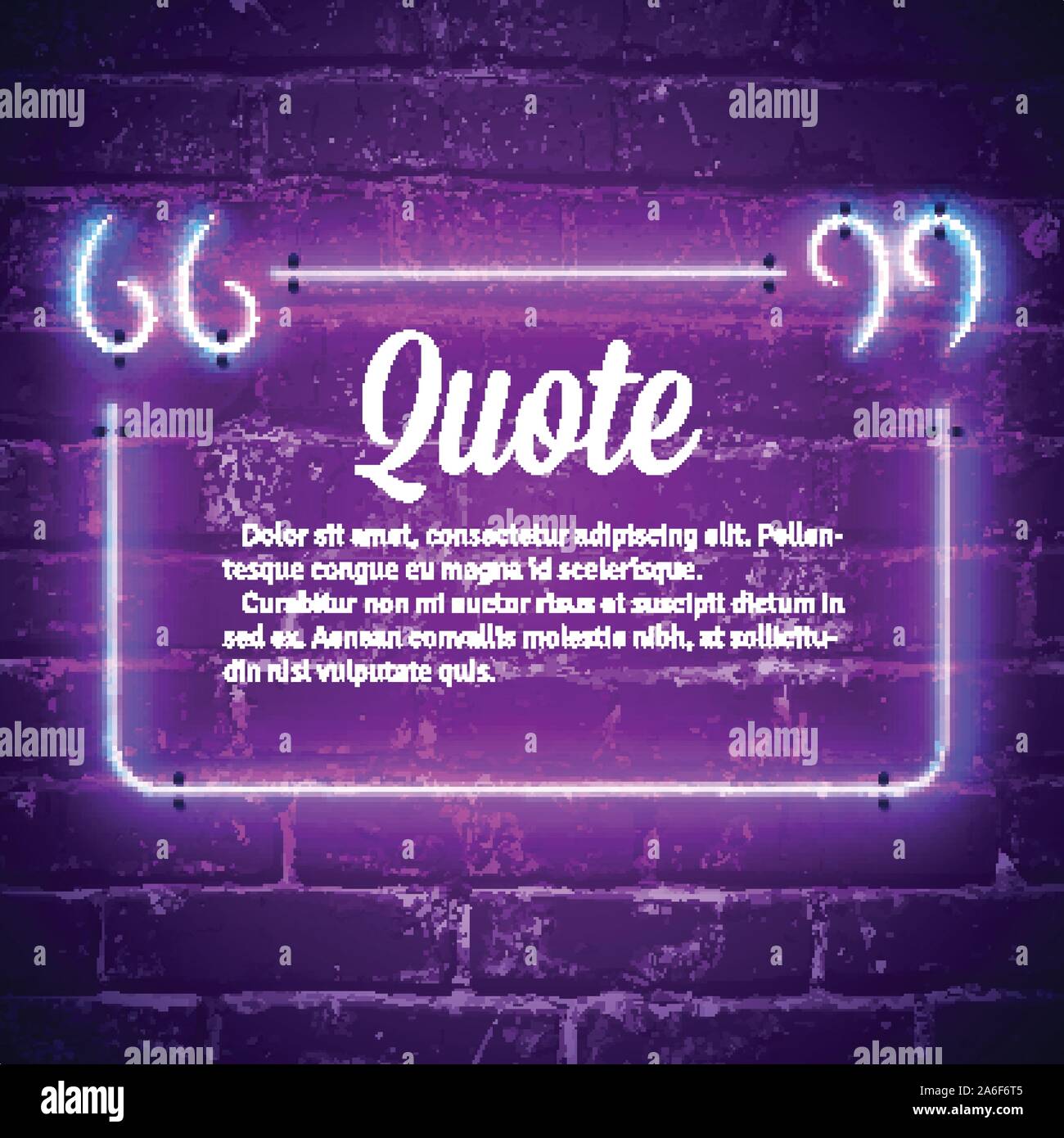 Retro neon glowing quote marks frame on the wall Stock Vector Image ...