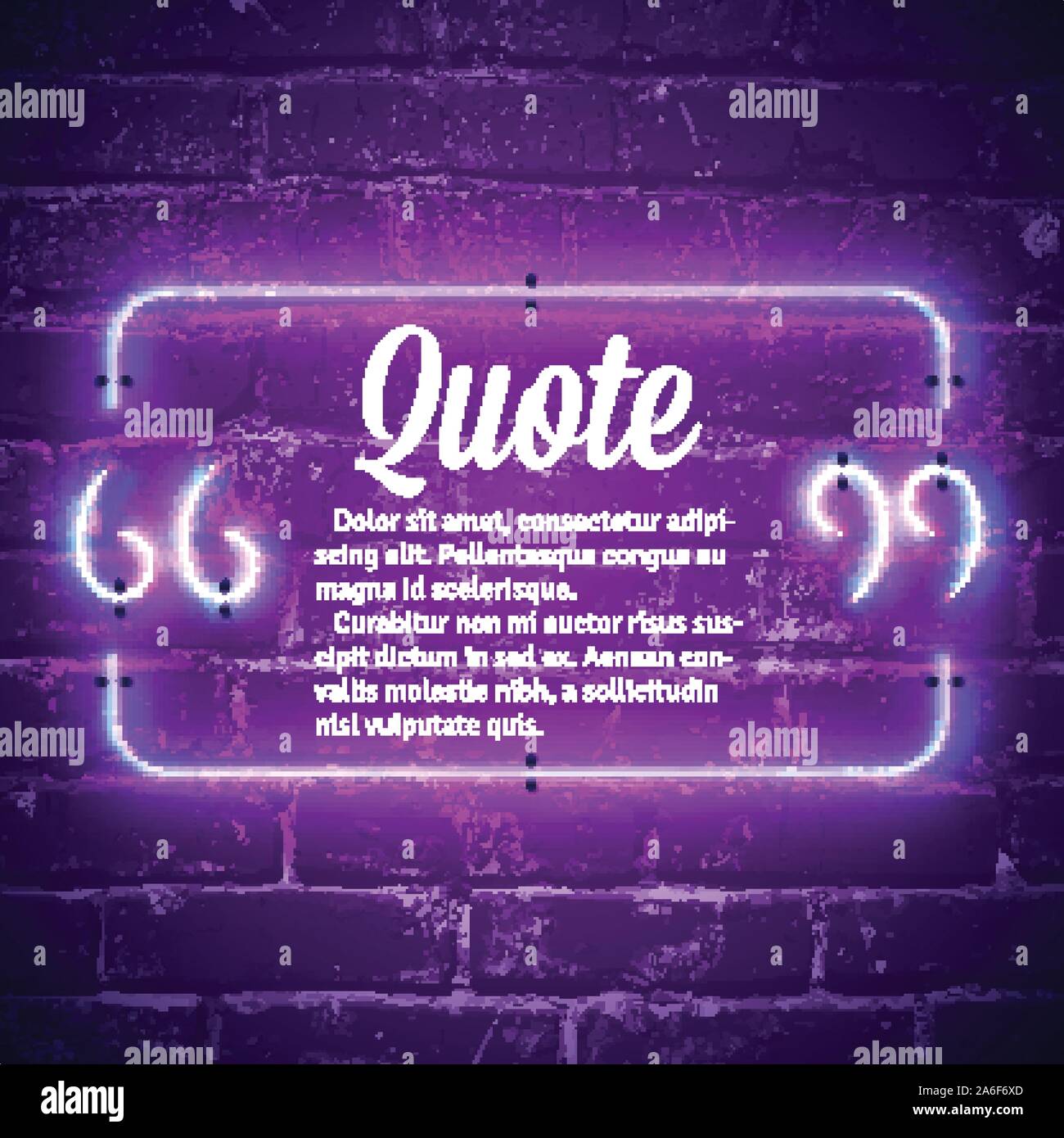 Retro neon glowing quote marks frame on the wall Stock Vector Image ...