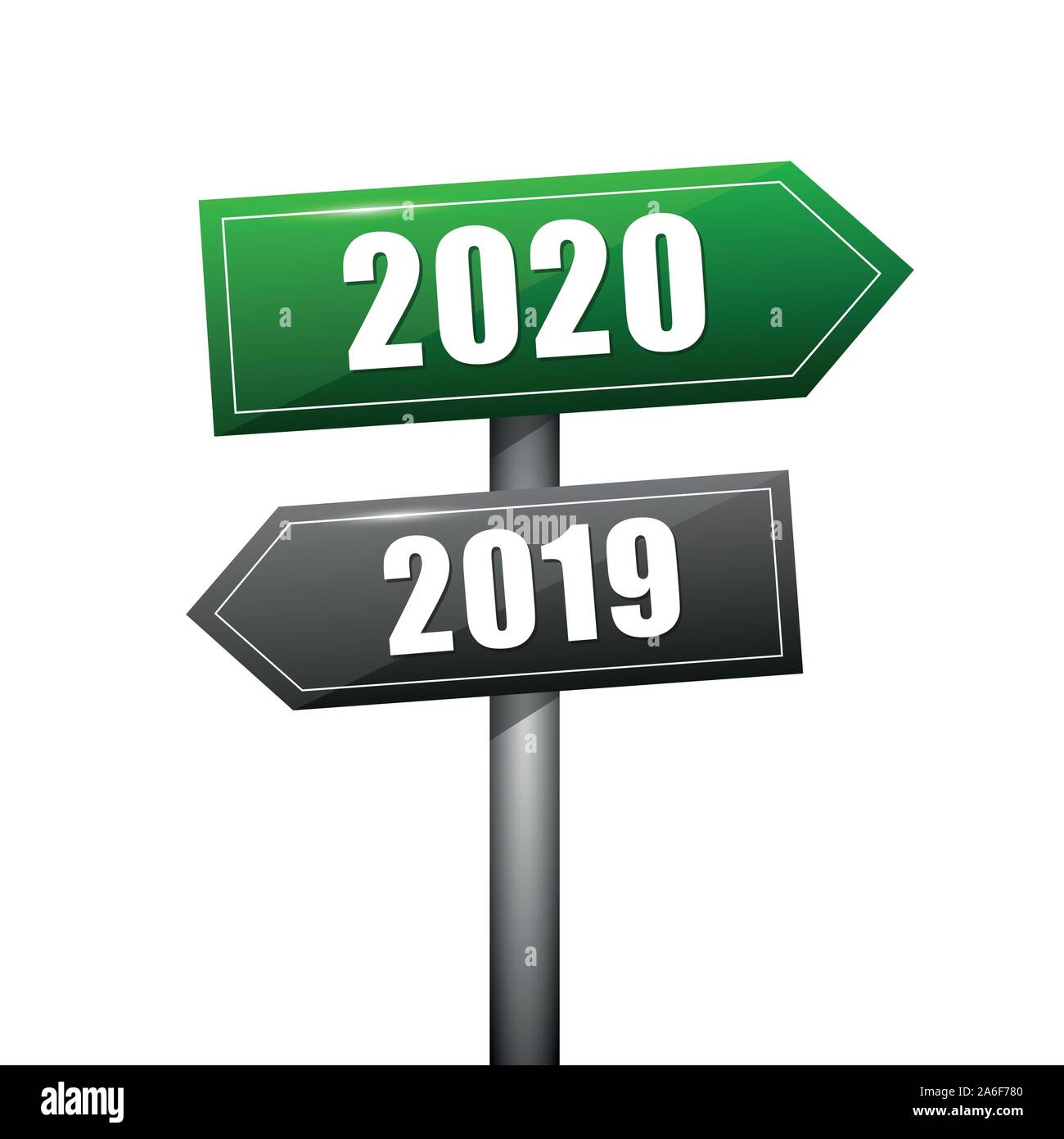 road sign towards the turn of the year 2019 to 2020 vector illustration ...
