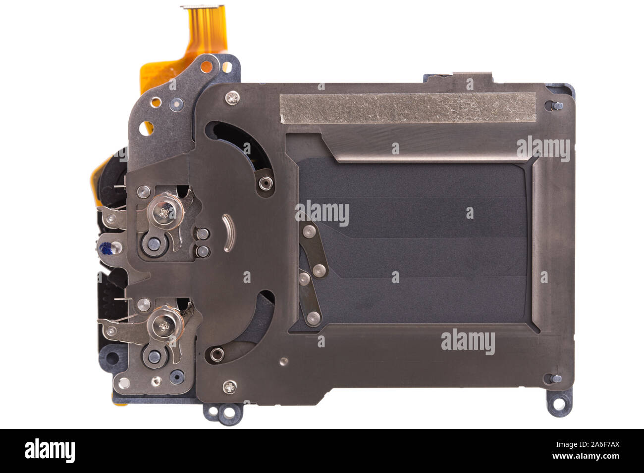 Shutter mechanism of a photographic camera. Close-up. Isolated on a ...