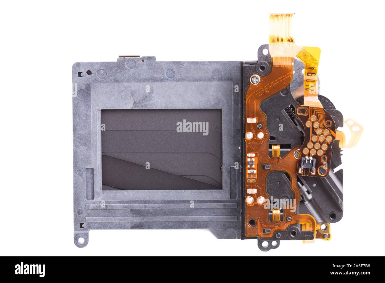 Shutter mechanism of a photographic camera. Close-up. Isolated on a ...