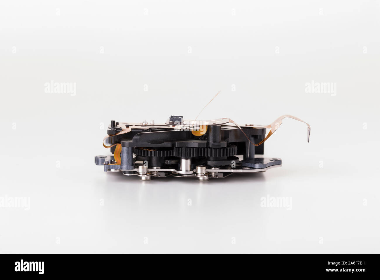 Shutter mechanism of a photographic camera. Close-up. Isolated on a ...