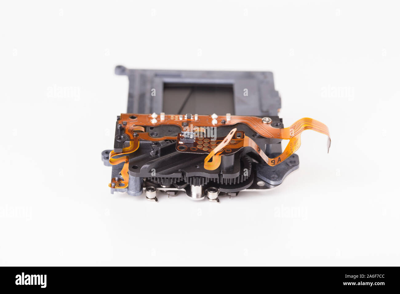 Shutter mechanism of a photographic camera. Close-up. Isolated on a ...