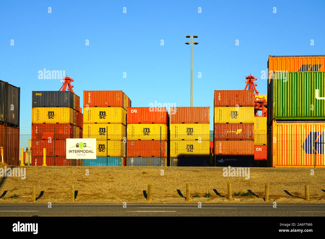 FREMANTLE, AUSTRALIA -3 JUL 2019- View of stacks of shipping containers ...