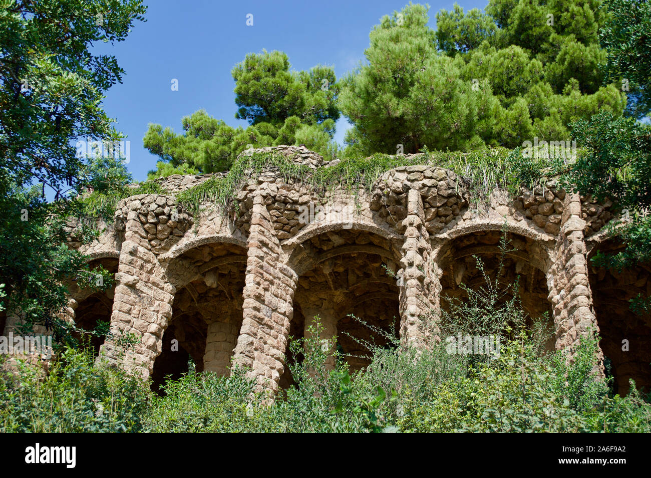 Terrace columns at Park Guell in Barcelona, Spain Stock Photo - Alamy