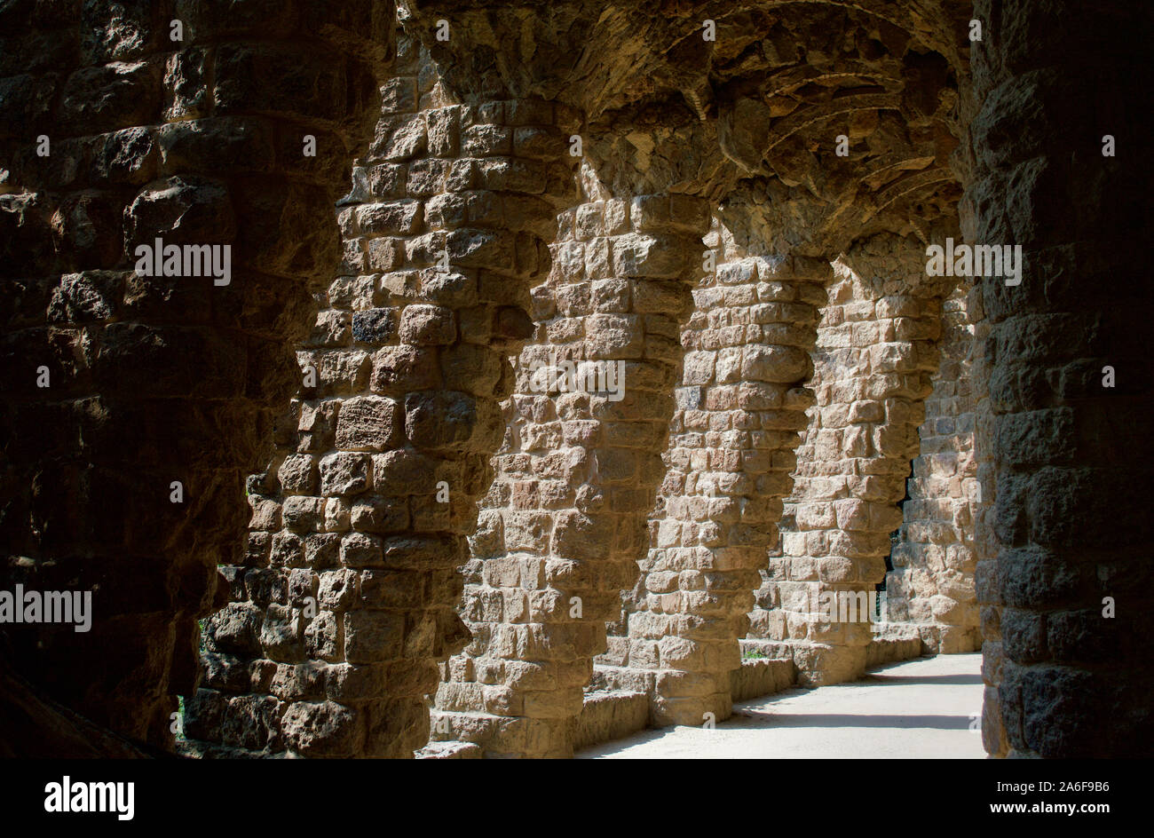 Terrace columns at Park Guell in Barcelona, Spain Stock Photo - Alamy
