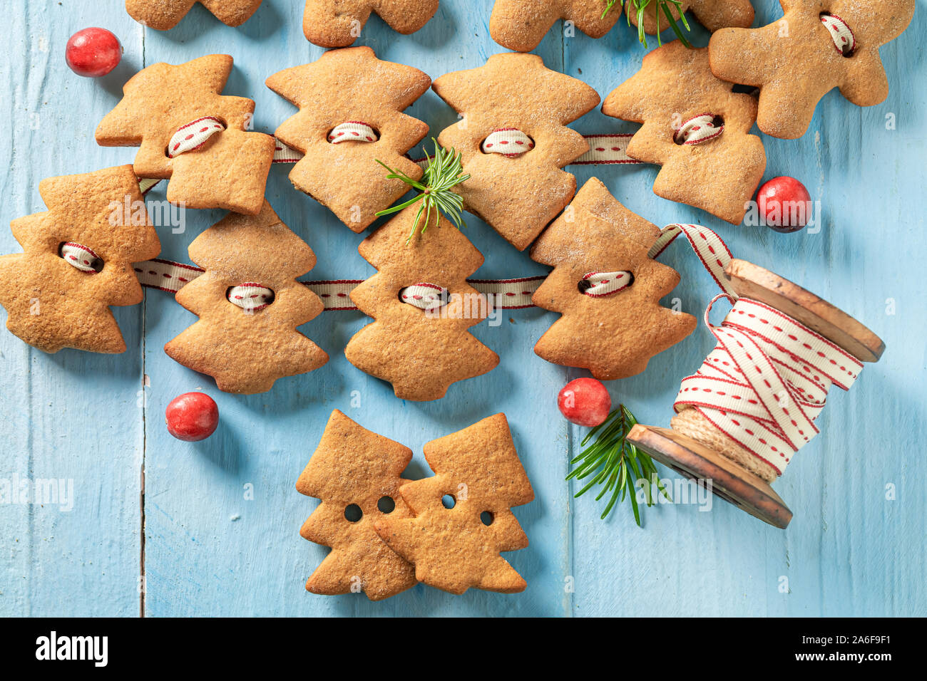 Delicious gingerbread cookie chain as decoration for Christmas Stock ...