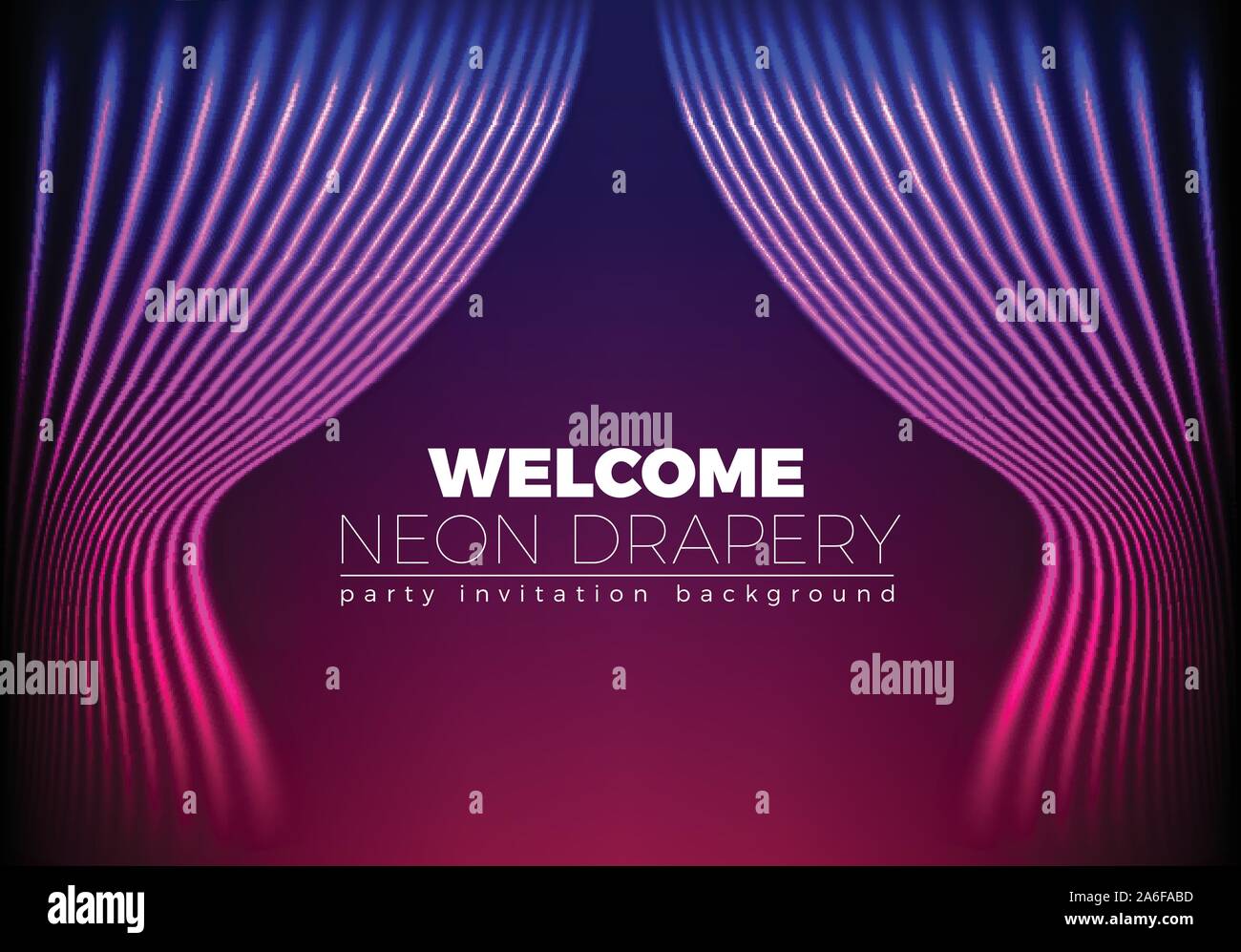 Drapery futuristic background with 80s style neon lines. Welcoming ...