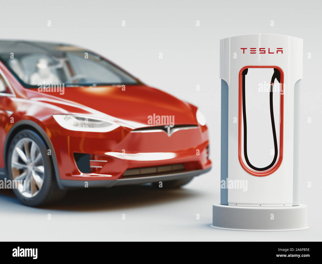 VERONA, ITALY - OCTOBER 26, 2019: Red Tesla Model X electric vehicle ...