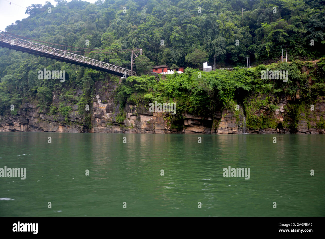 The hanging suspension bridge of Umngot river in Dawki, Shillong ...