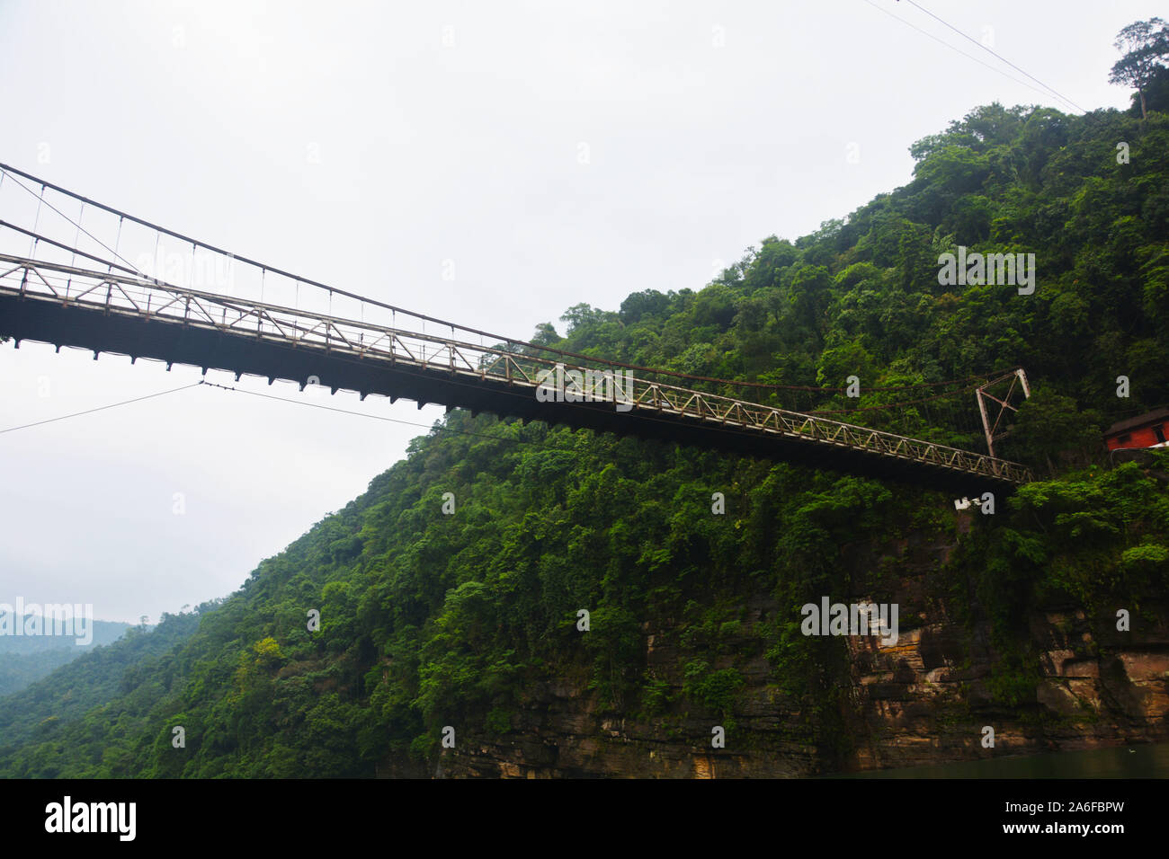 The hanging suspension bridge of Umngot river in Dawki, Shillong ...