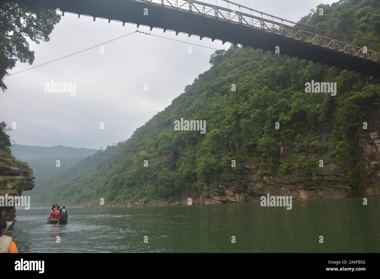 The hanging suspension bridge of Umngot river in Dawki, Shillong ...
