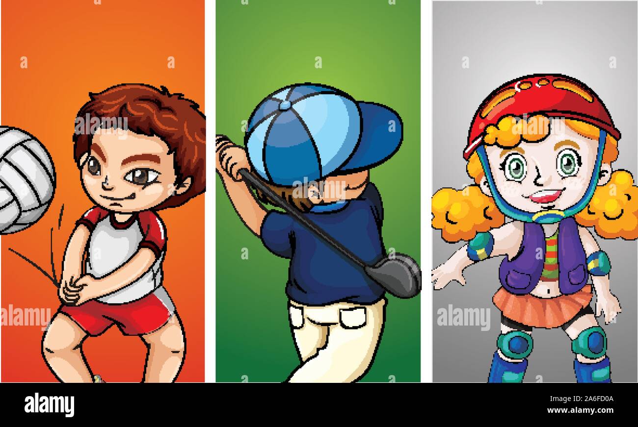 Three kids doing different sports illustration Stock Vector Image & Art ...