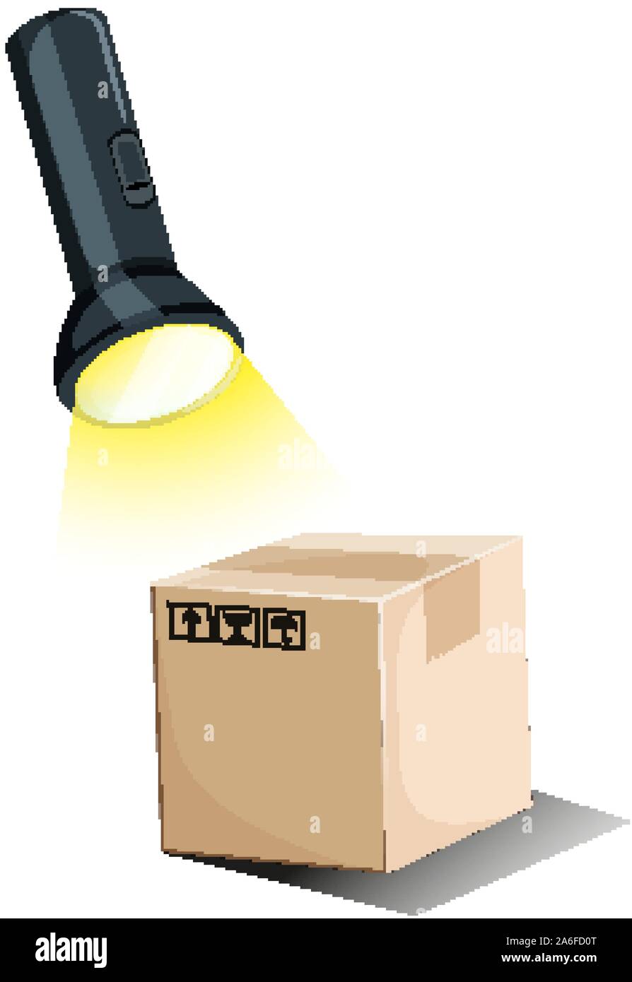 Flashlight shining on cardboard box illustration Stock Vector Image ...