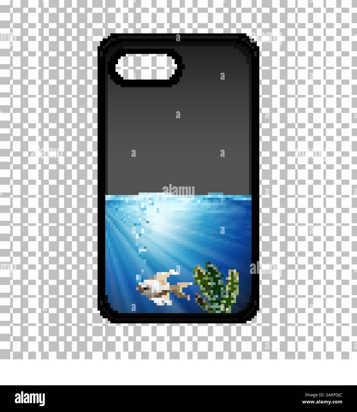 Graphic design on mobile phone case with fish underwater illustration ...
