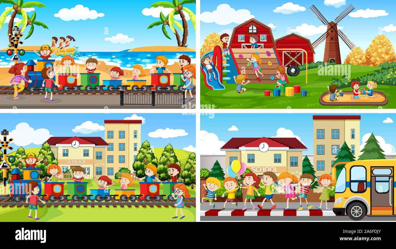 Set of scenes in nature setting illustration Stock Vector Image & Art ...