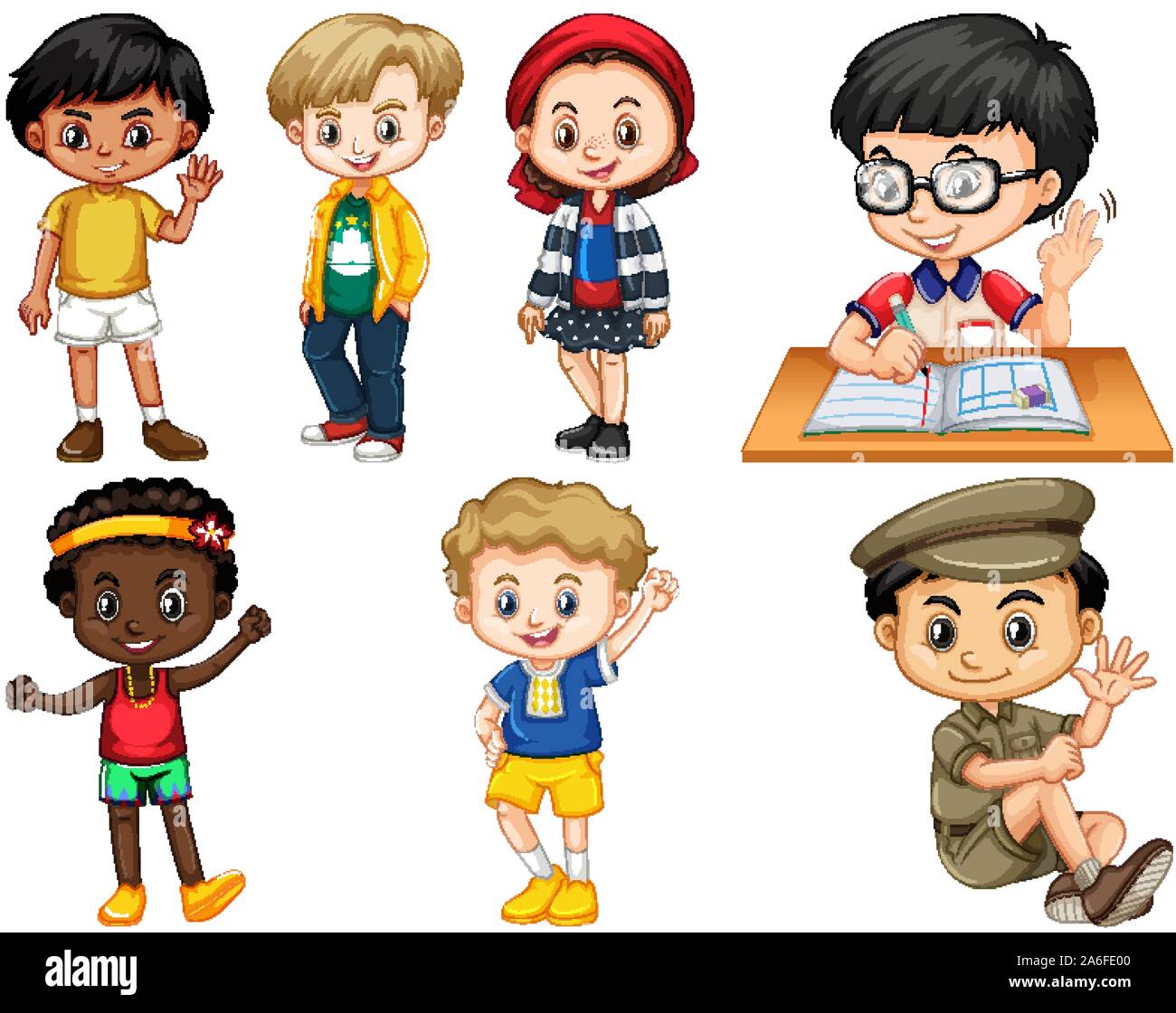 Set of isolated children in different actions illustration Stock Vector ...
