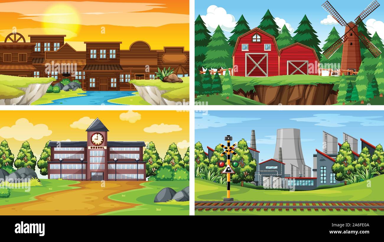 Set of scenes in nature setting illustration Stock Vector Image & Art ...