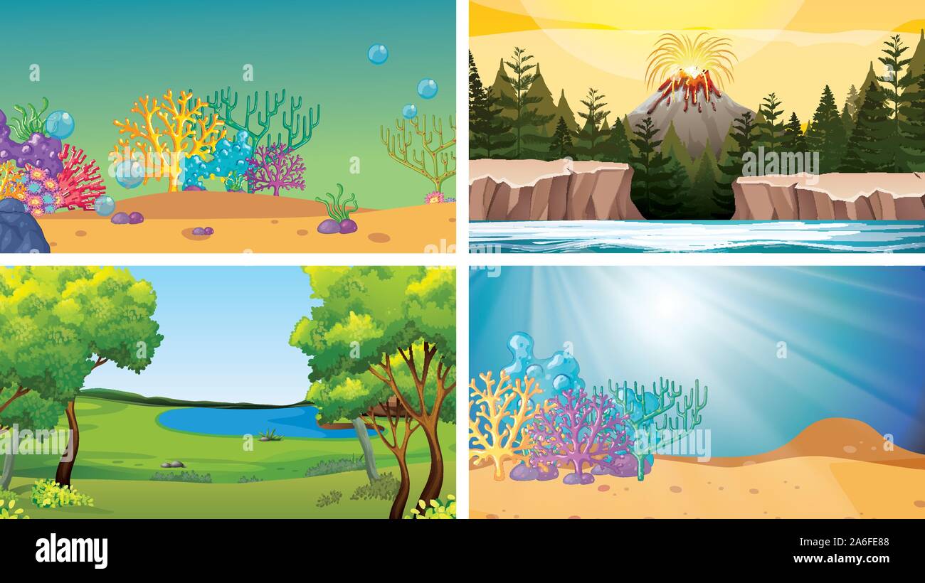 Set of scenes in nature setting illustration Stock Vector Image & Art ...