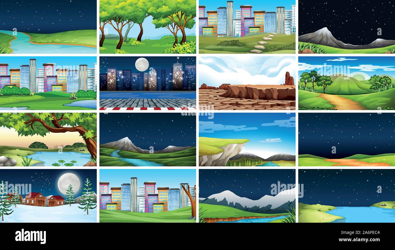 Set of scenes in nature setting illustration Stock Vector Image & Art ...