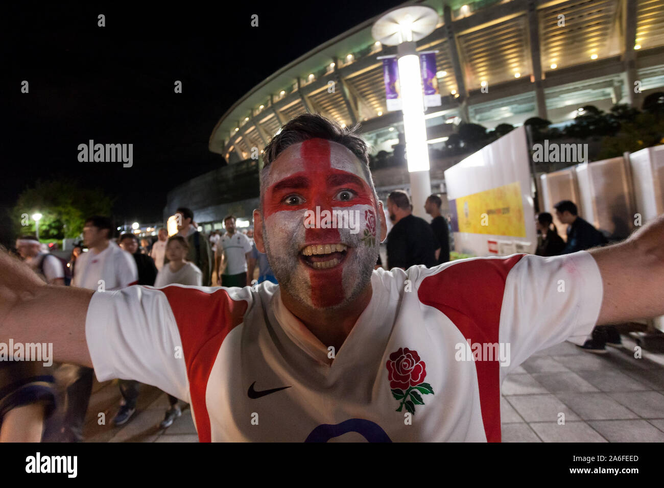 An English Rugby fan outside the Yokohama International Stadium after ...