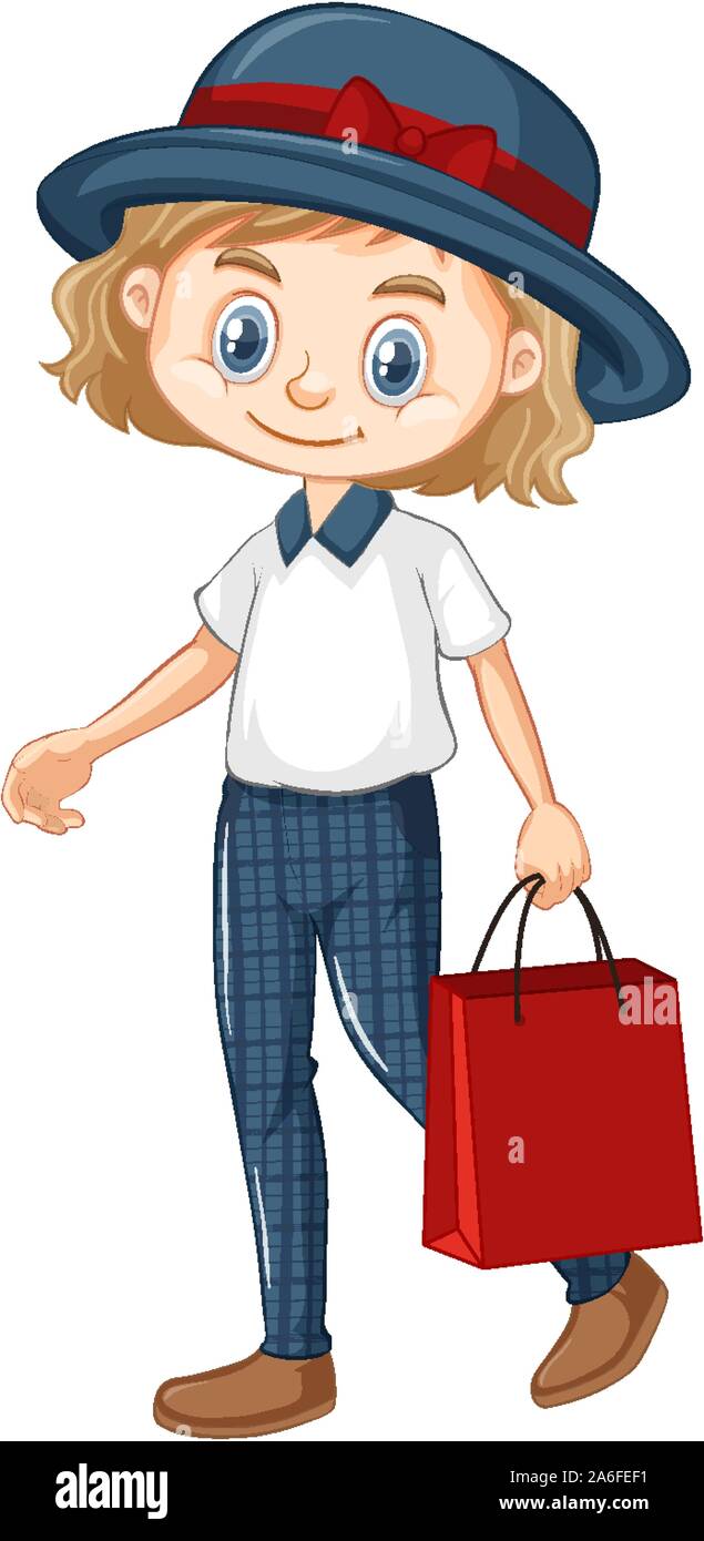 One happy girl with red paper bag illustration Stock Vector Image & Art ...