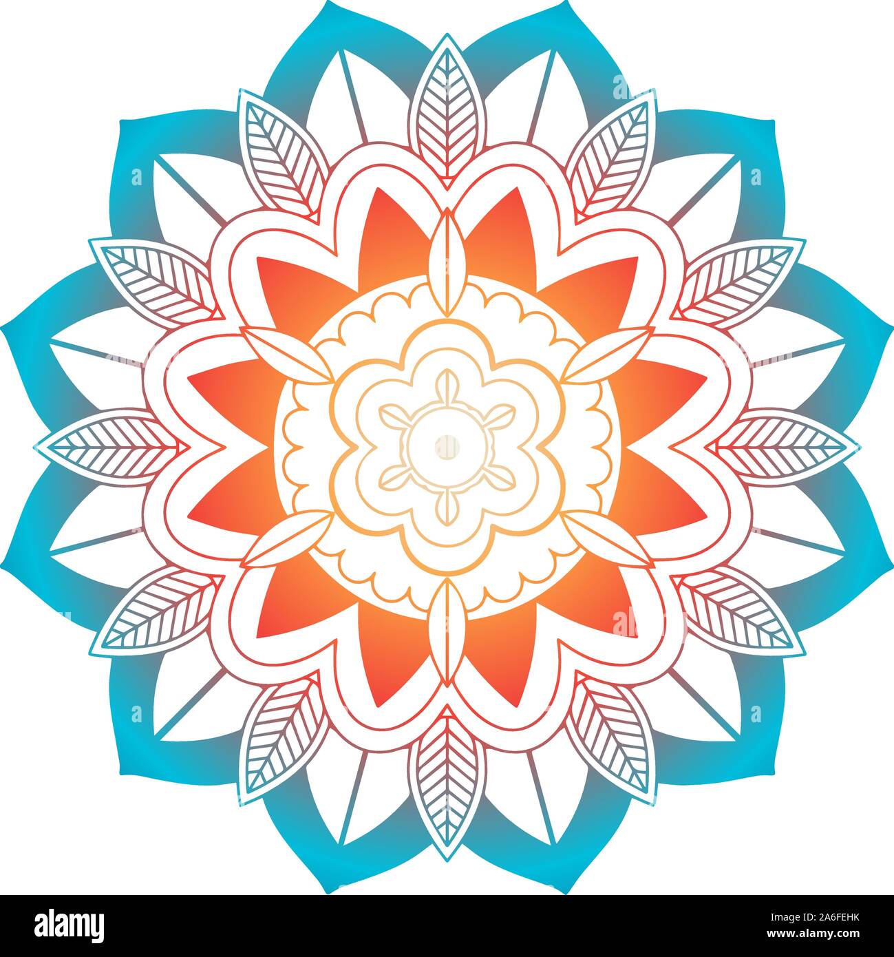 Mandala pattern design in blue and orange color illustration Stock ...