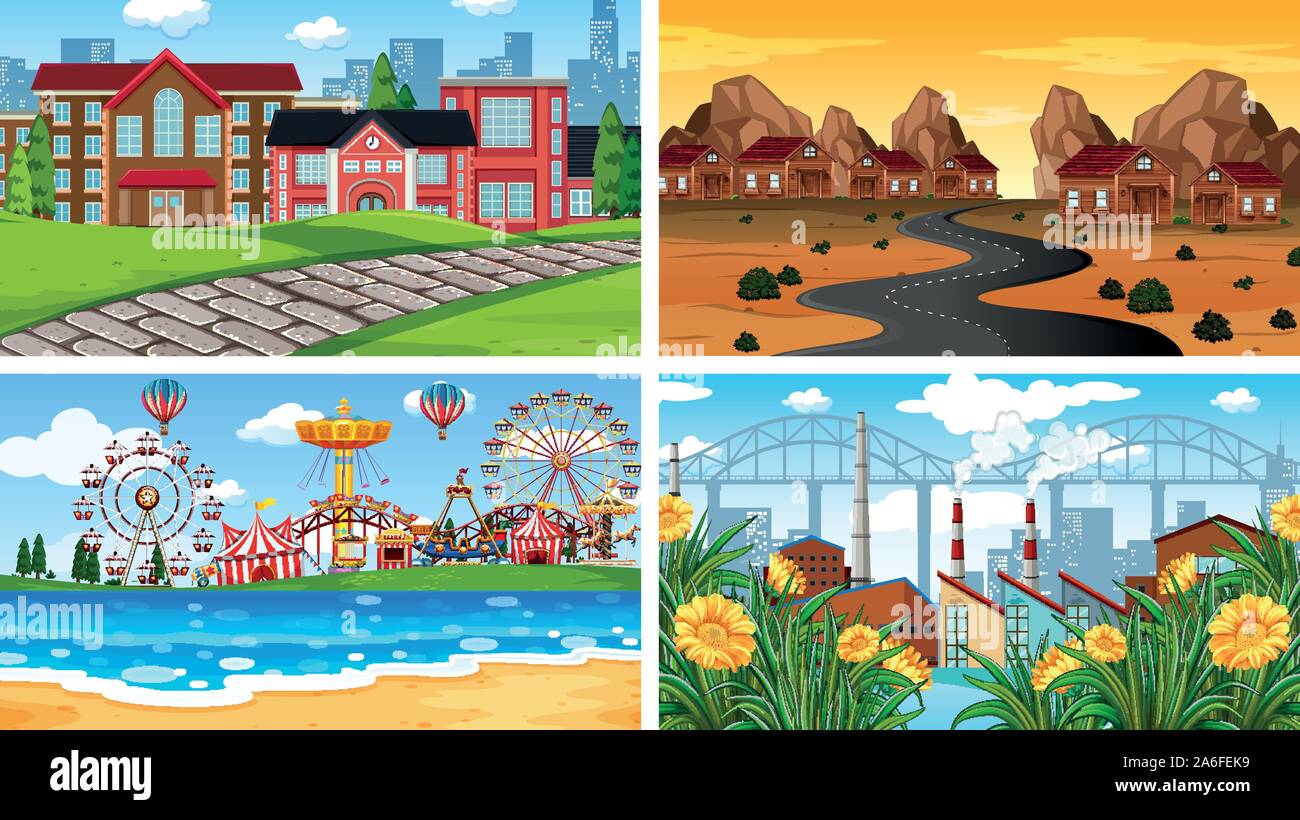 Set of scenes in nature setting illustration Stock Vector Image & Art ...