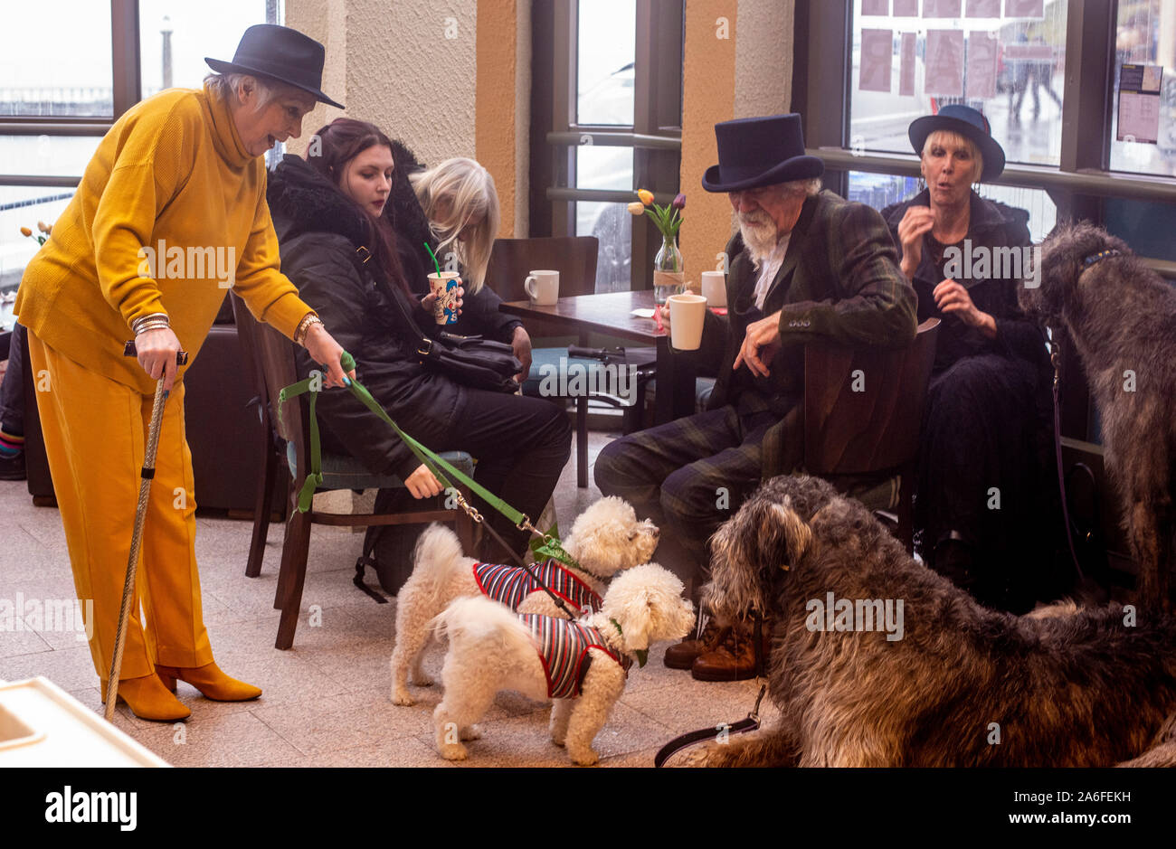 Couple in traditional Goth costumes with Irish Wolfhound dogs meet ...