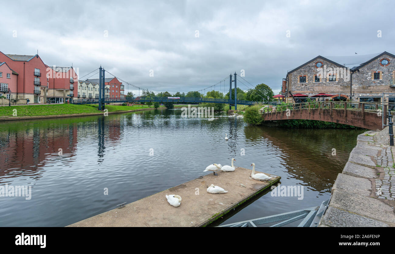 Exeter England, river view with a bridge Stock Photo - Alamy