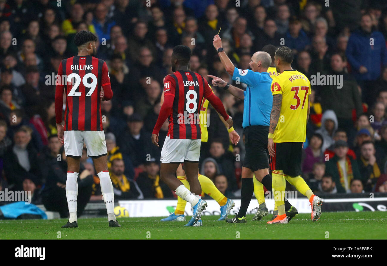 Bournemouths Philip Billing Is Shown The Yellow Card By Referee Mike
