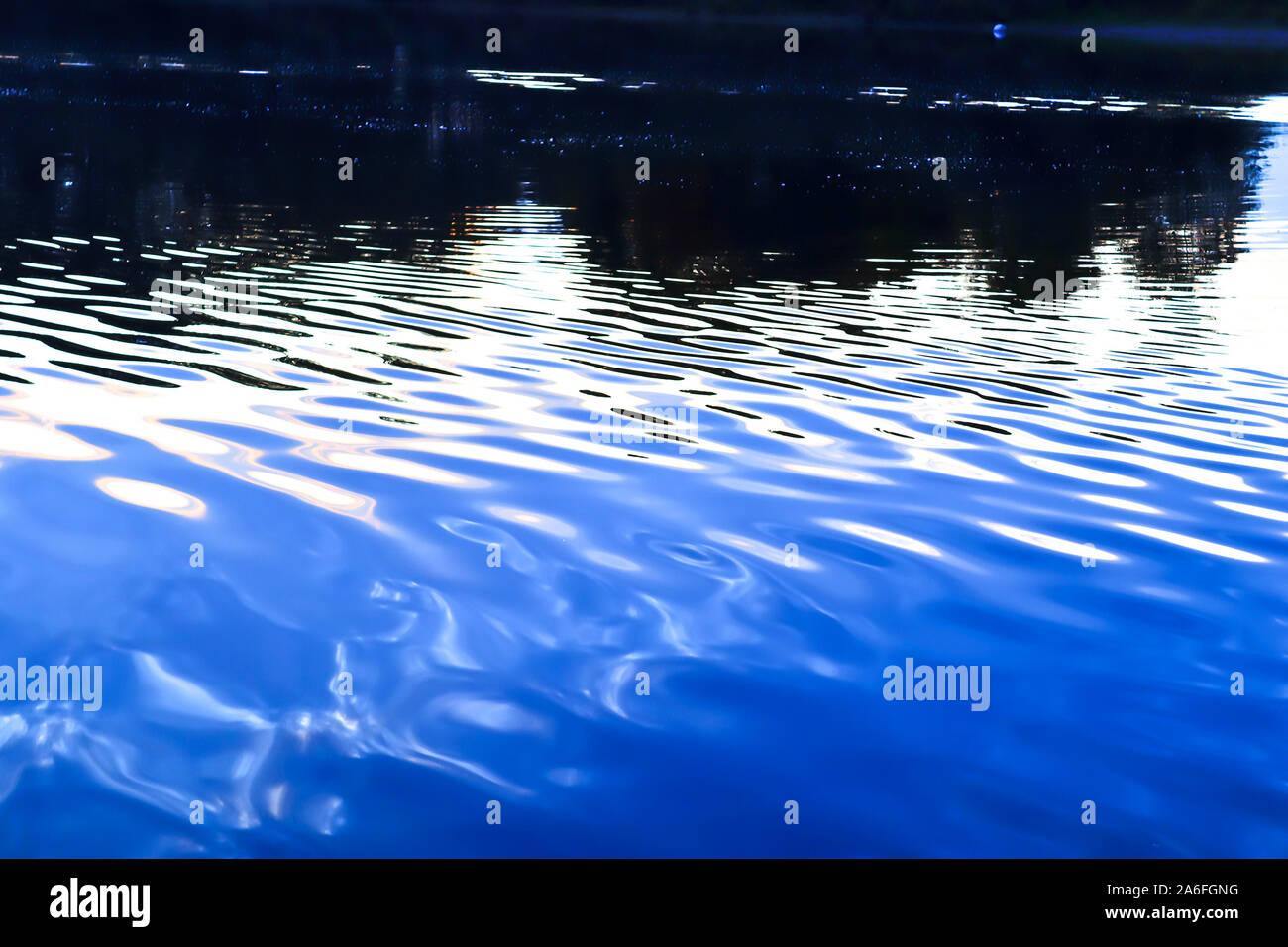 Detailed close up view on reflective water surface with waves and ...