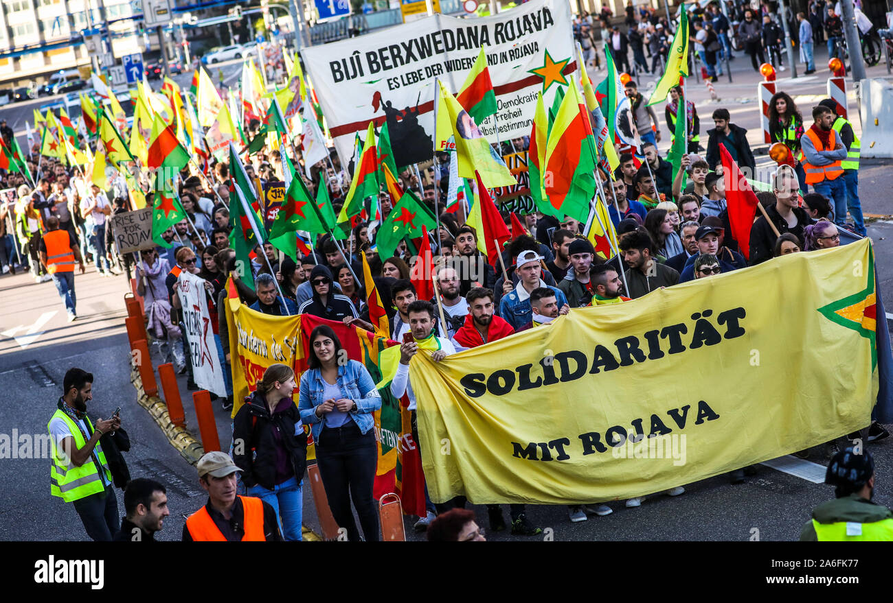 Stuttgart, Germany. 26th Oct, 2019. Kurdish demonstrators march through ...