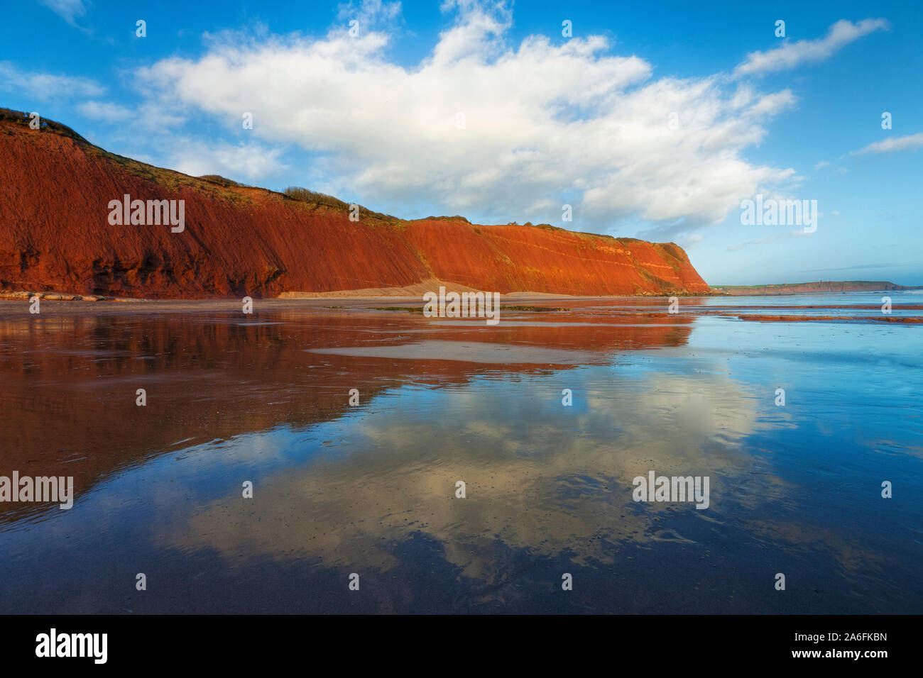 Red Sandstone cliffs on the Exmouth Coast, Devon, England, UK Stock ...