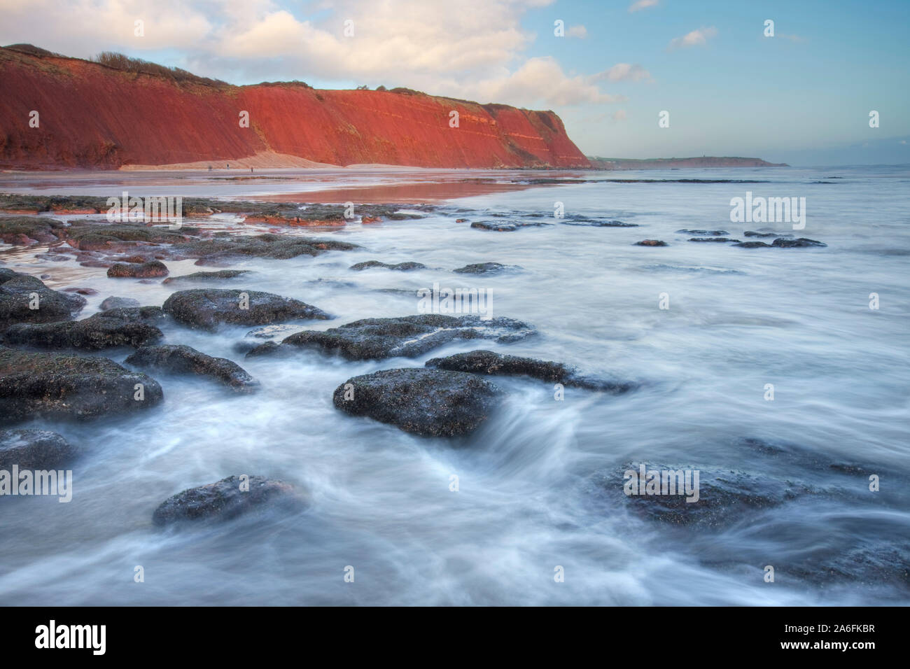 Red Sandstone cliffs on the Exmouth Coast, Devon, England, UK Stock ...
