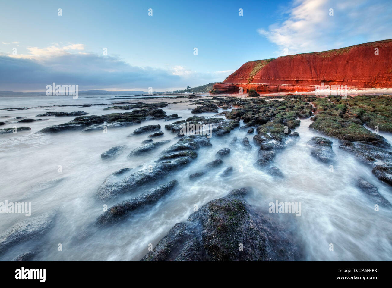 Red Sandstone cliffs on the Exmouth Coast, Devon, England, UK Stock ...
