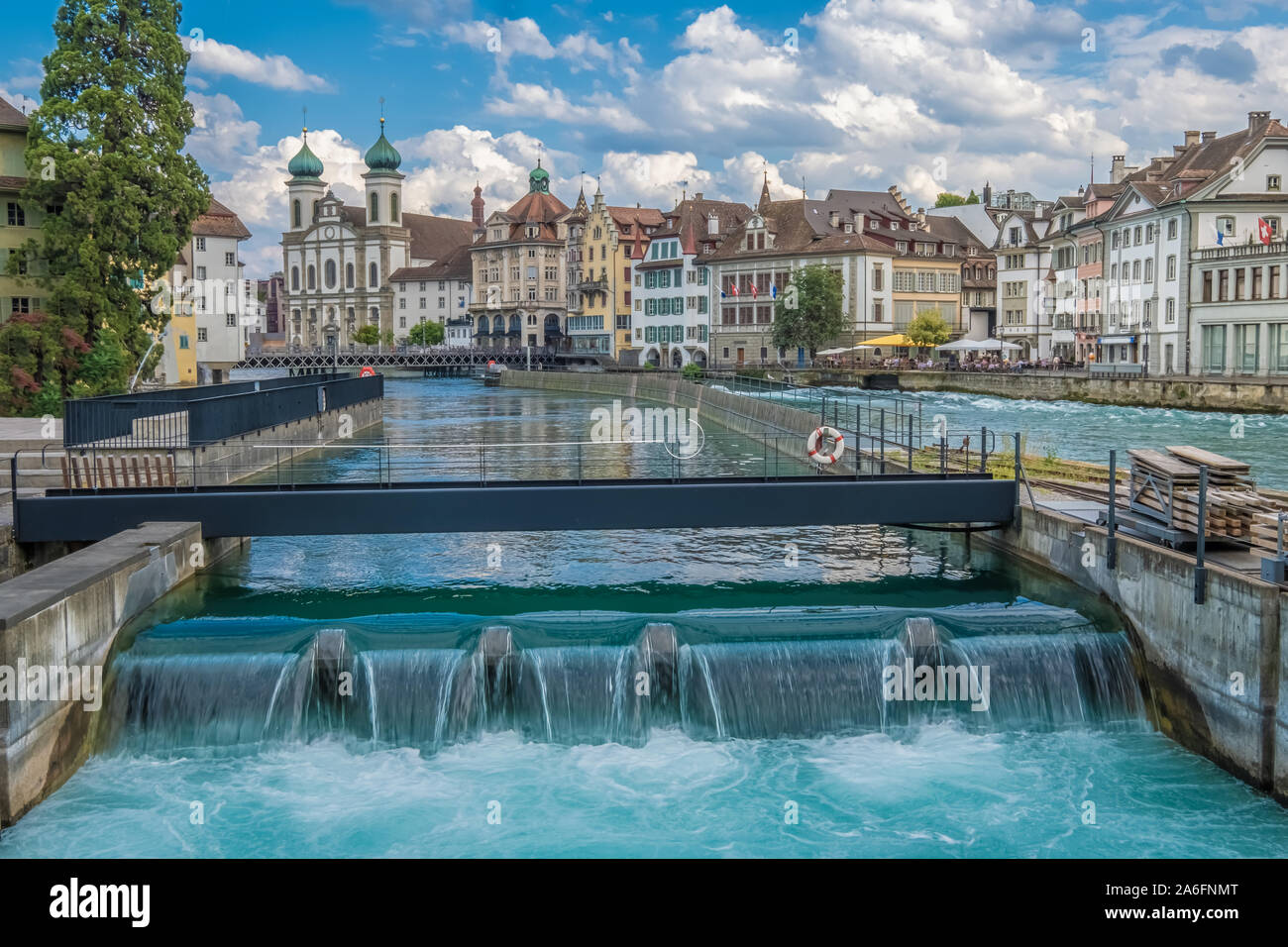 View of the old city of Lucerne (Luzern) from the river Reuss, Central ...