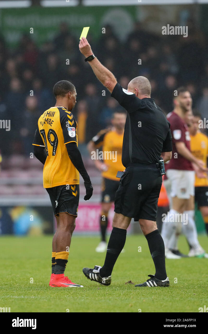 NORTHAMPTON, ENGLAND OCTOBER 26TH Referee Graham Salisbury shows a ...