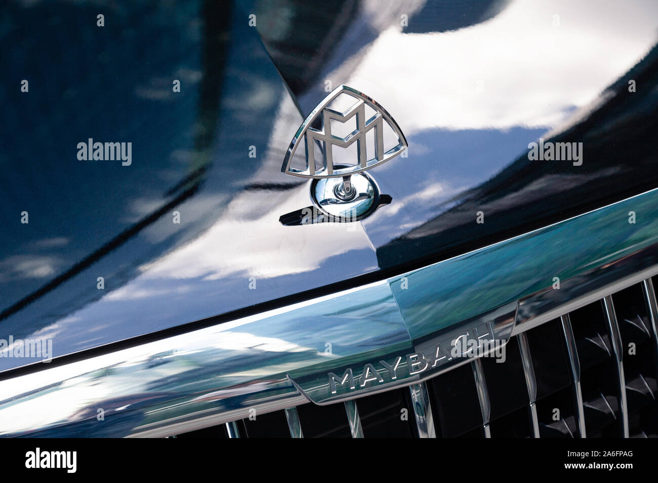 Russia Moscow 2019-06-17 Closeup emblem logo on front of brand Mercedes ...