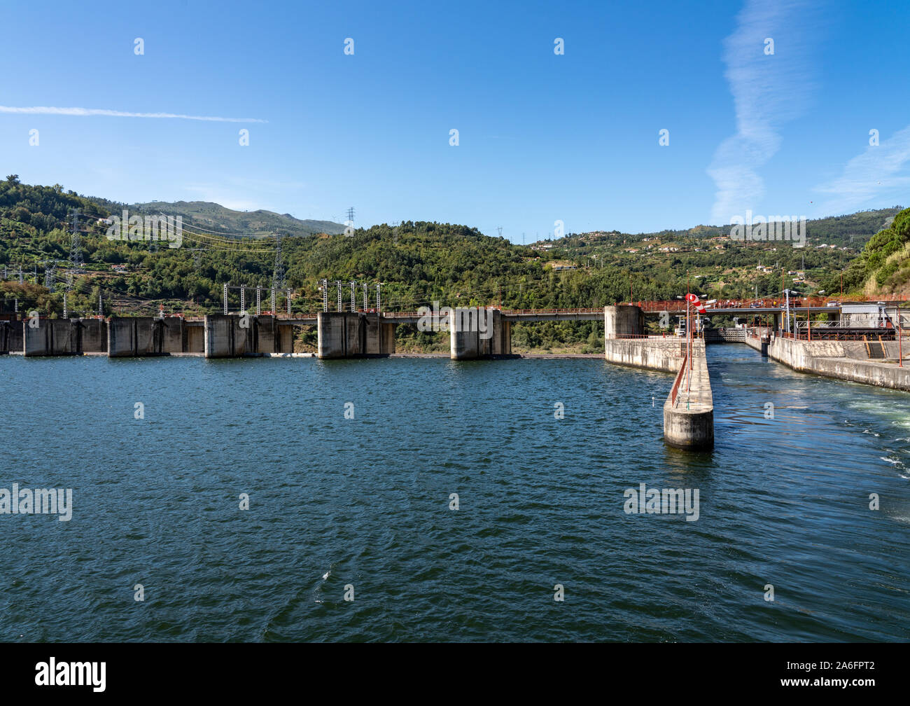 Solid structure of the Carrapatelo dam on River Douro in Portugal with ...