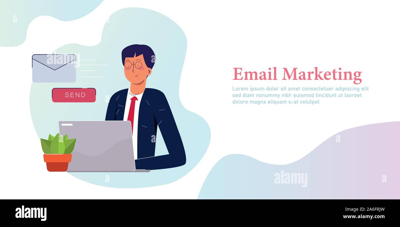 Businessman send email. Email marketing corporate communication letter ...