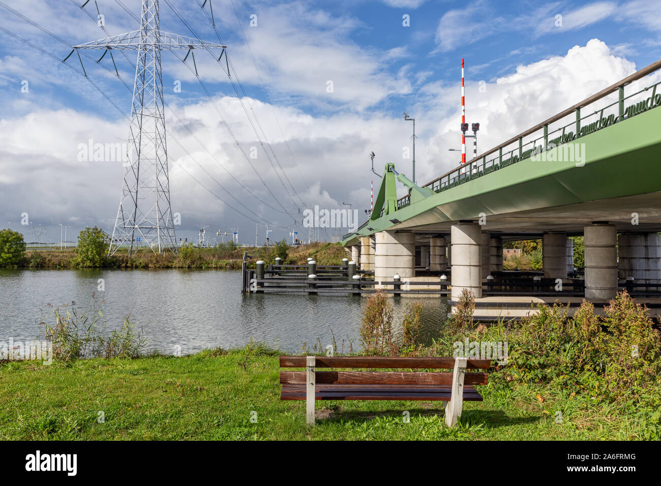 Dutch landscape with steel bridge over river Vecht Stock Photo - Alamy