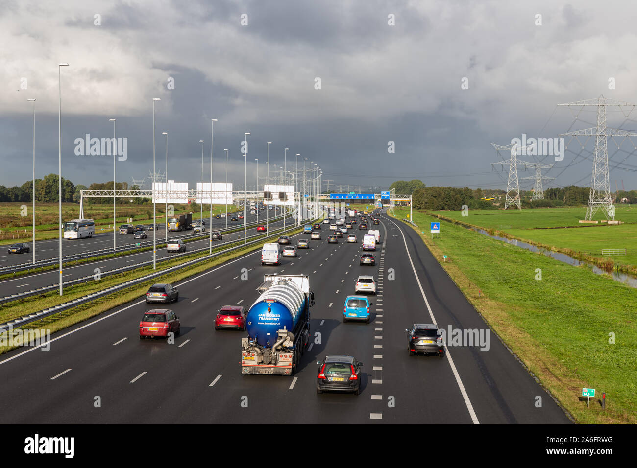 Dutch motorway A1 near Amsterdam with fourteen driving lanes Stock ...
