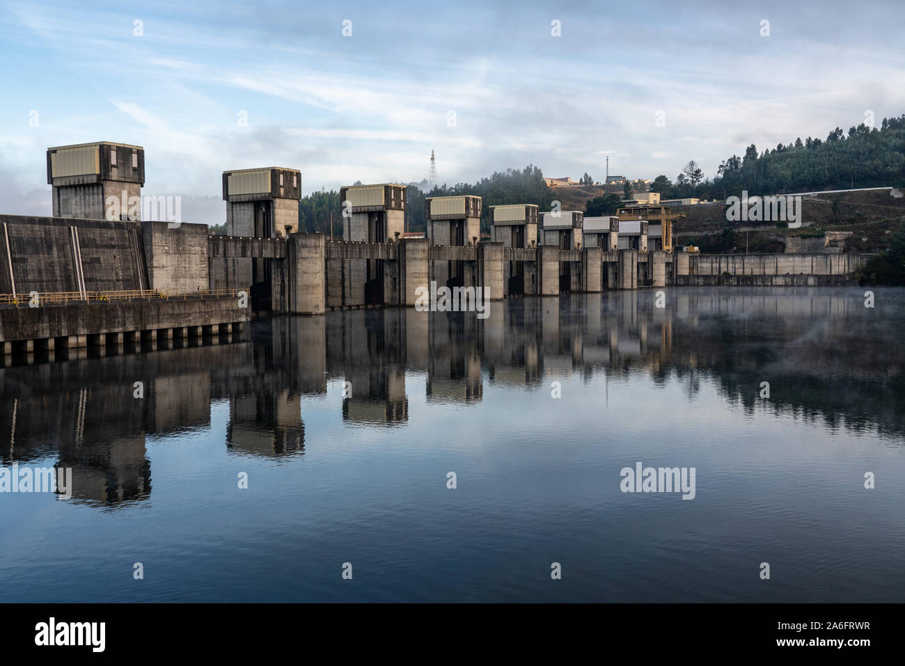 Solid structure of the Crestuma Lever dam on River Douro in Portugal ...