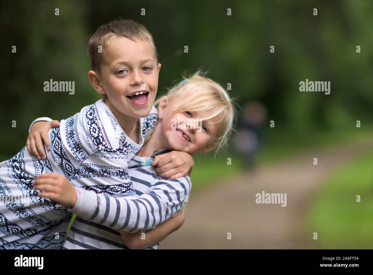 A little boy with ADHD, Autism, Asperger syndrome and girl (brother and ...