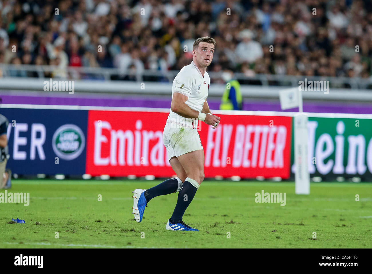 Kanagawa, Japan. 26th October 2019. George Ford of England takes a ...