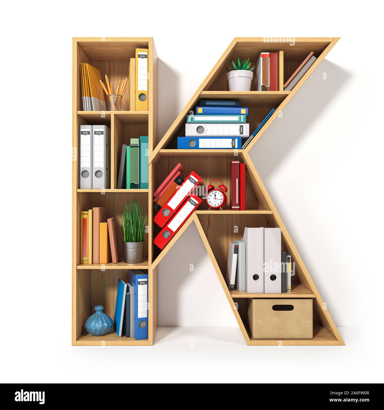 Letter K. Alphabet in the form of shelves with file folder, binders and ...