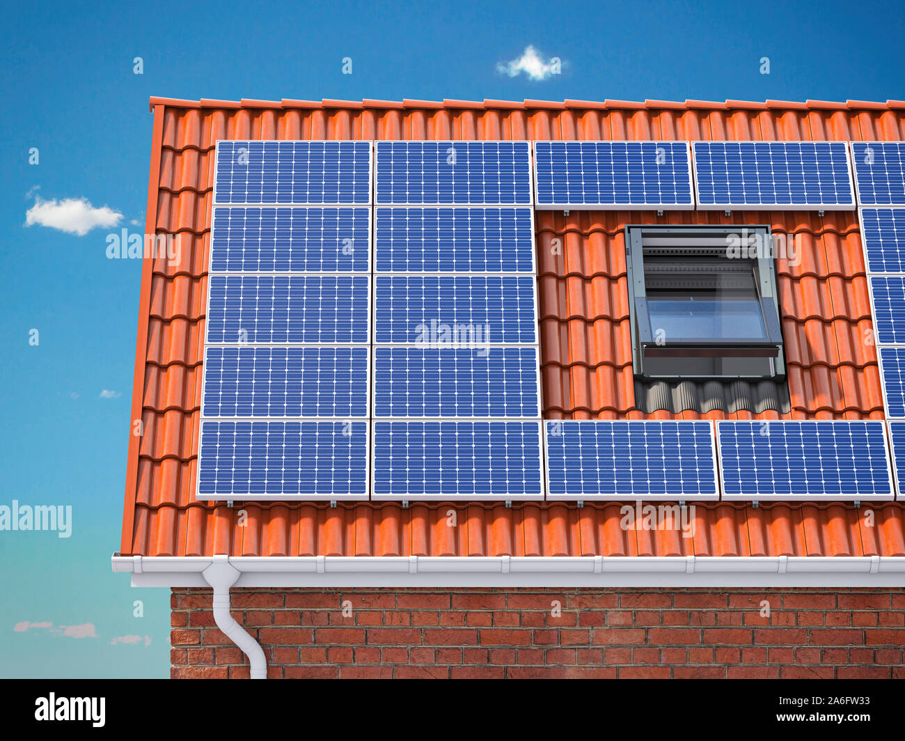 Solar panels for on the red tiled roof of suburban house, Photovoltaic ...