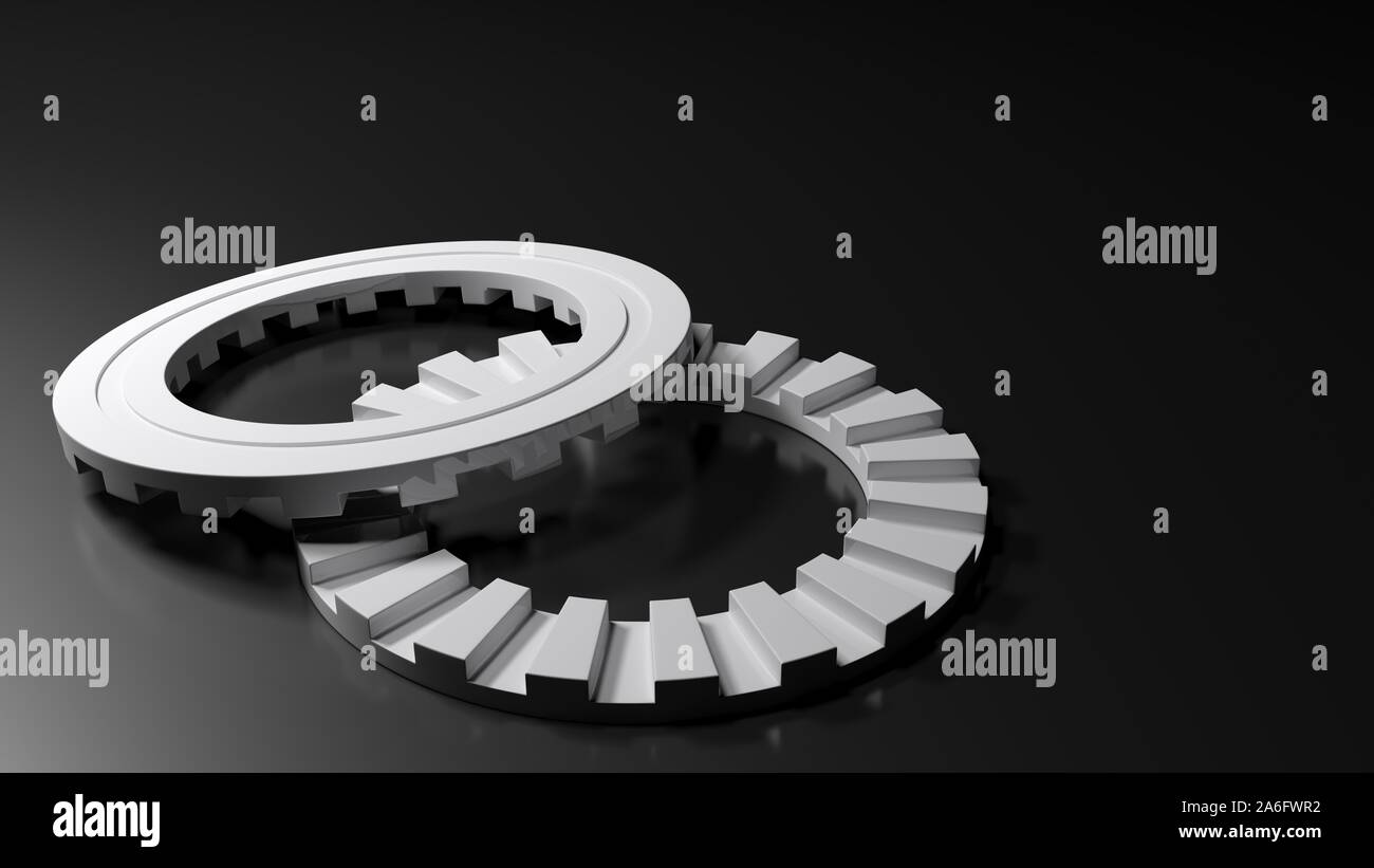 White front toothed gears on a black surface - 3D rendering ...